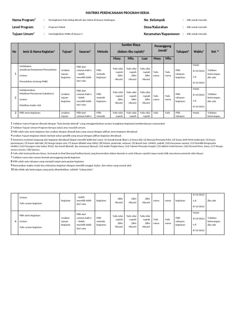 Matriks Perencanaan Program Kerja KKN | PDF