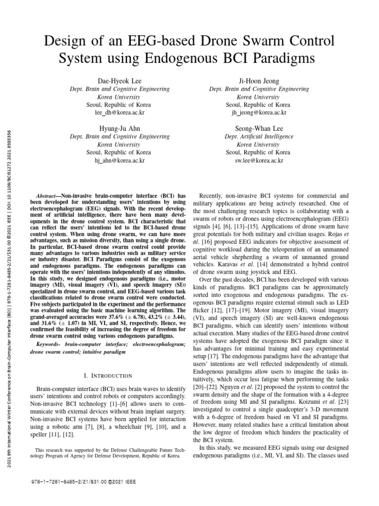 Design of An EEG-based Drone Swarm Control System Using Endogenous BCI Paradigms | PDF ...