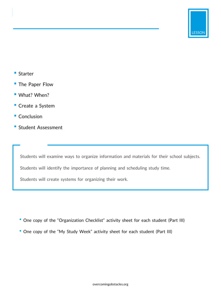 Lesson 1 - Getting Organized | PDF | Notebook | Homework