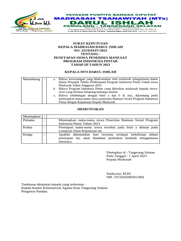 SK Penerima PIP | PDF