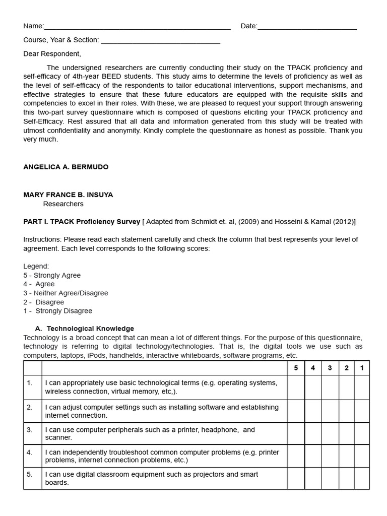 Thesis Questionnaire InsuyaBermudo Sept. 19 2024 | PDF | Knowledge | Theory