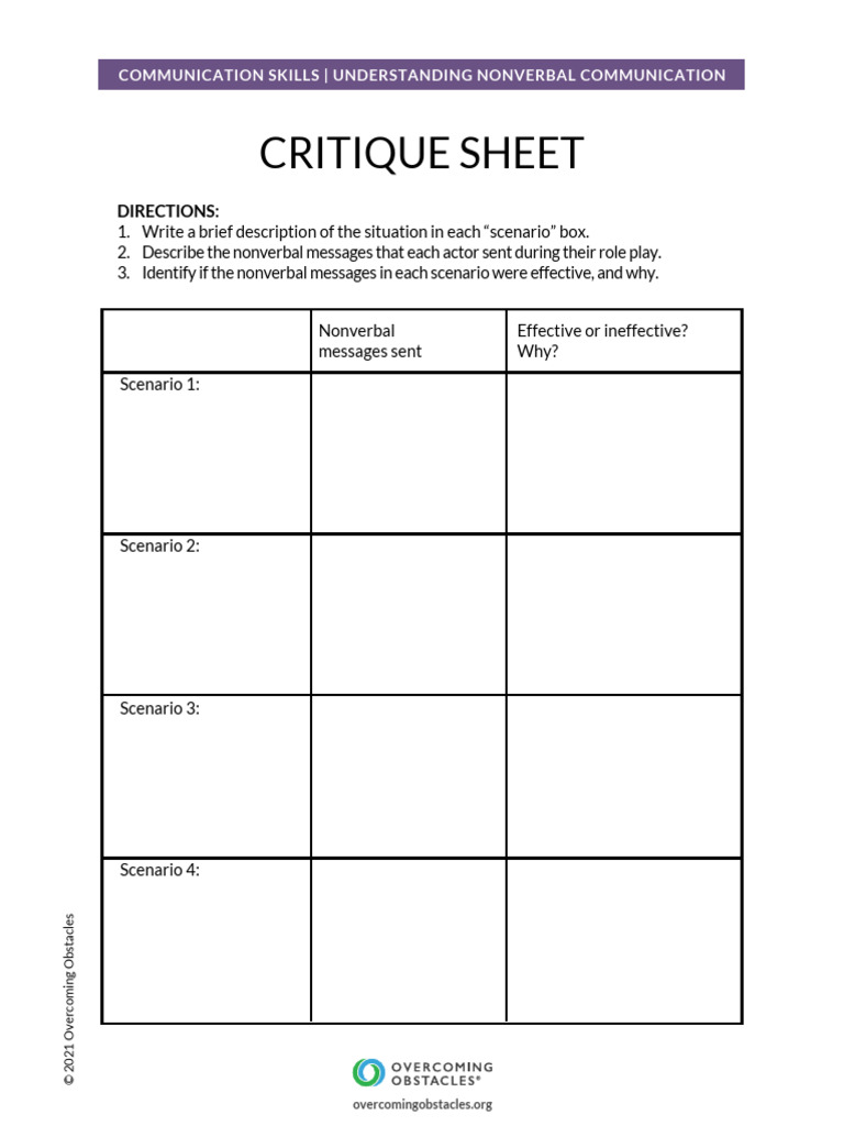 Lesson #1 - Critique Sheet | PDF