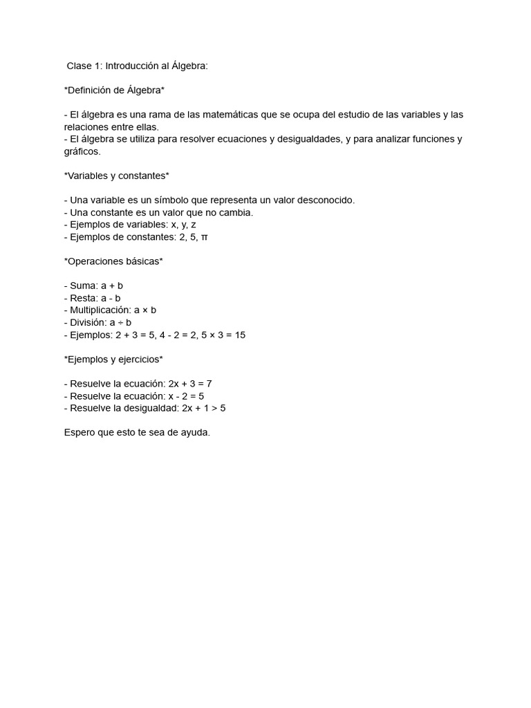 Clase 1 - Introducción Al Álgebra | PDF