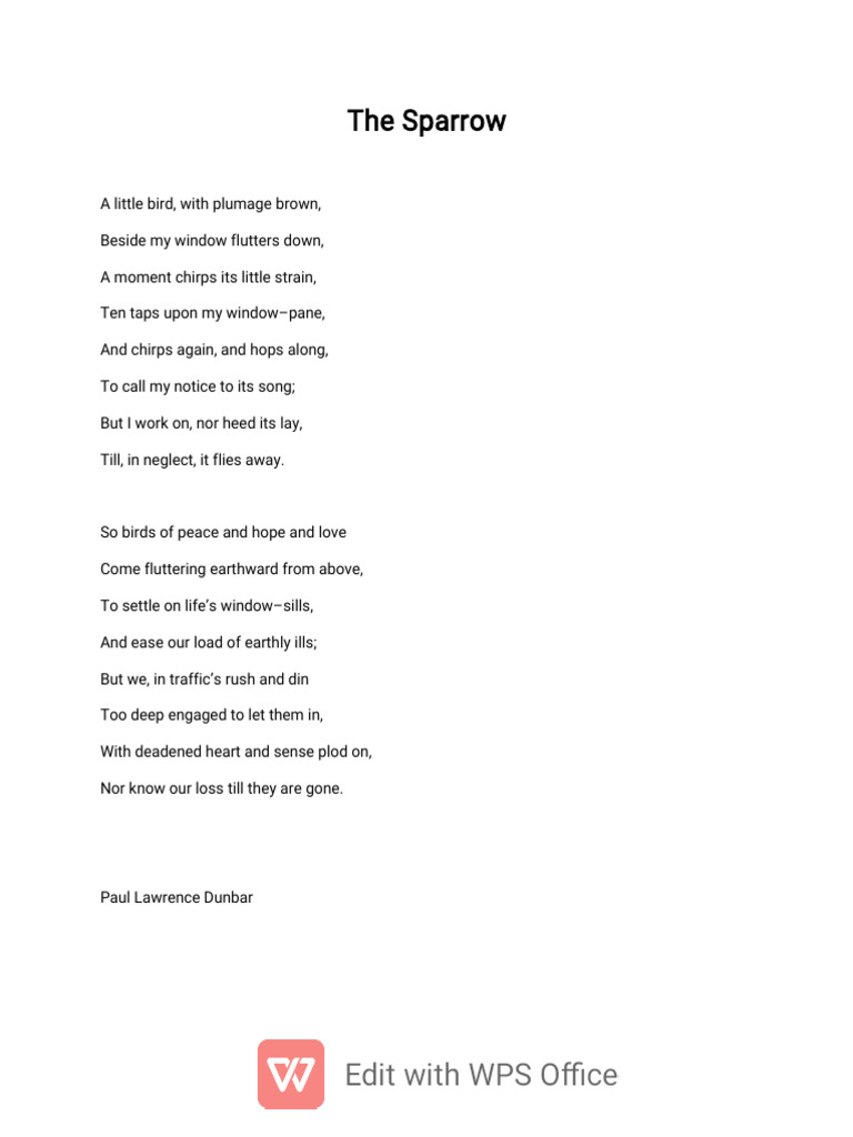 Dunbar's "The Sparrow": A Reflection | PDF