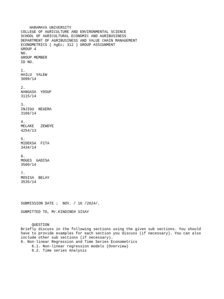 Econometrics Assignment Pdf Time Series Regression Analysis