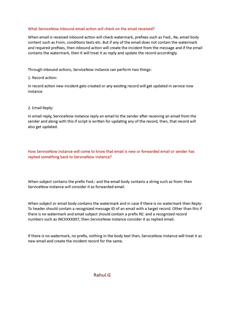 ServiceNow Inbound Email Actions Explained | PDF | Software | Computing