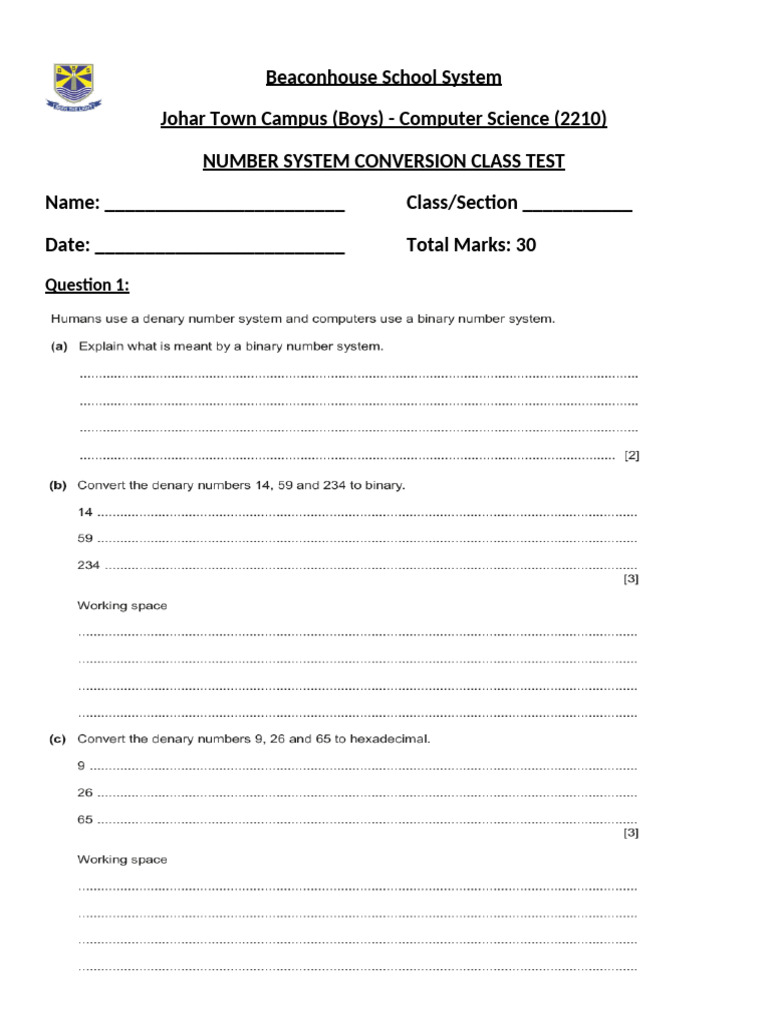 IX C CS 2210 Number Conversion Test | PDF