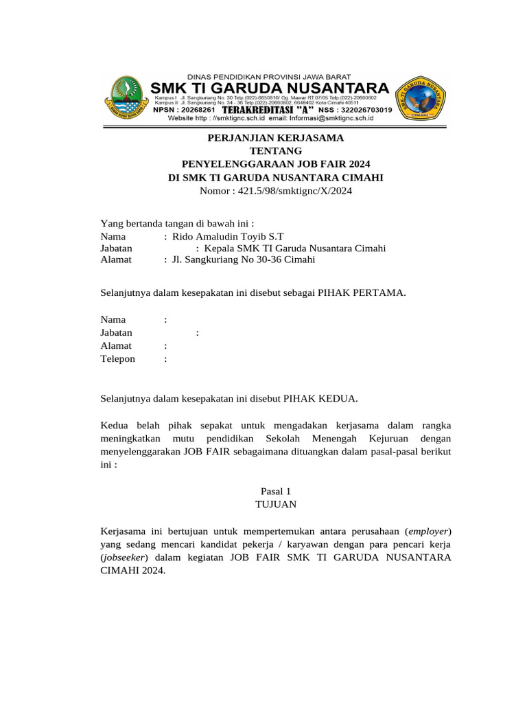 MOU Job Fair SMK TI GNC 2024 | PDF