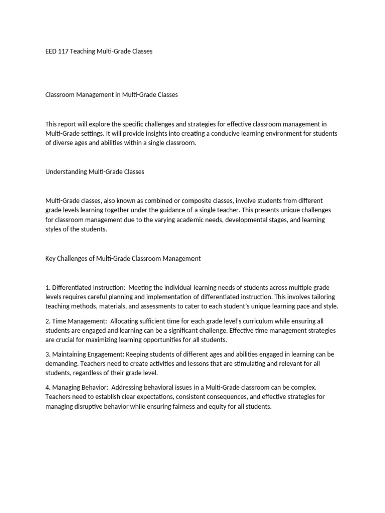 Teaching in Multi Grade Classes | PDF | Classroom Management ...