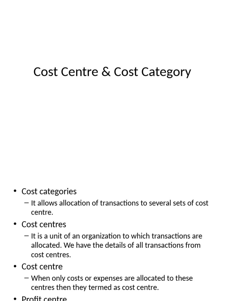 Cost Centre & Cost Category | PDF | Expense | Cost