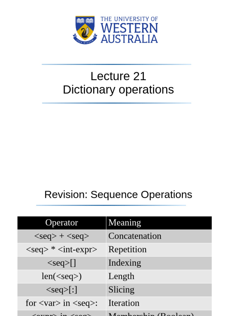 L21 Dictionary Operations | PDF | Sequence | String (Computer Science)