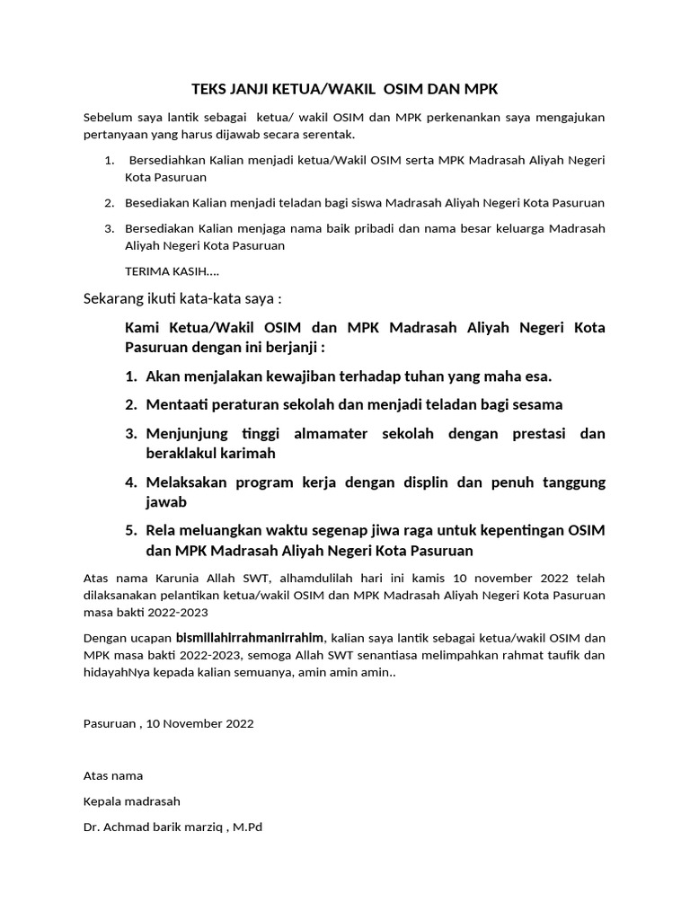 Teks Janji Ketua | PDF