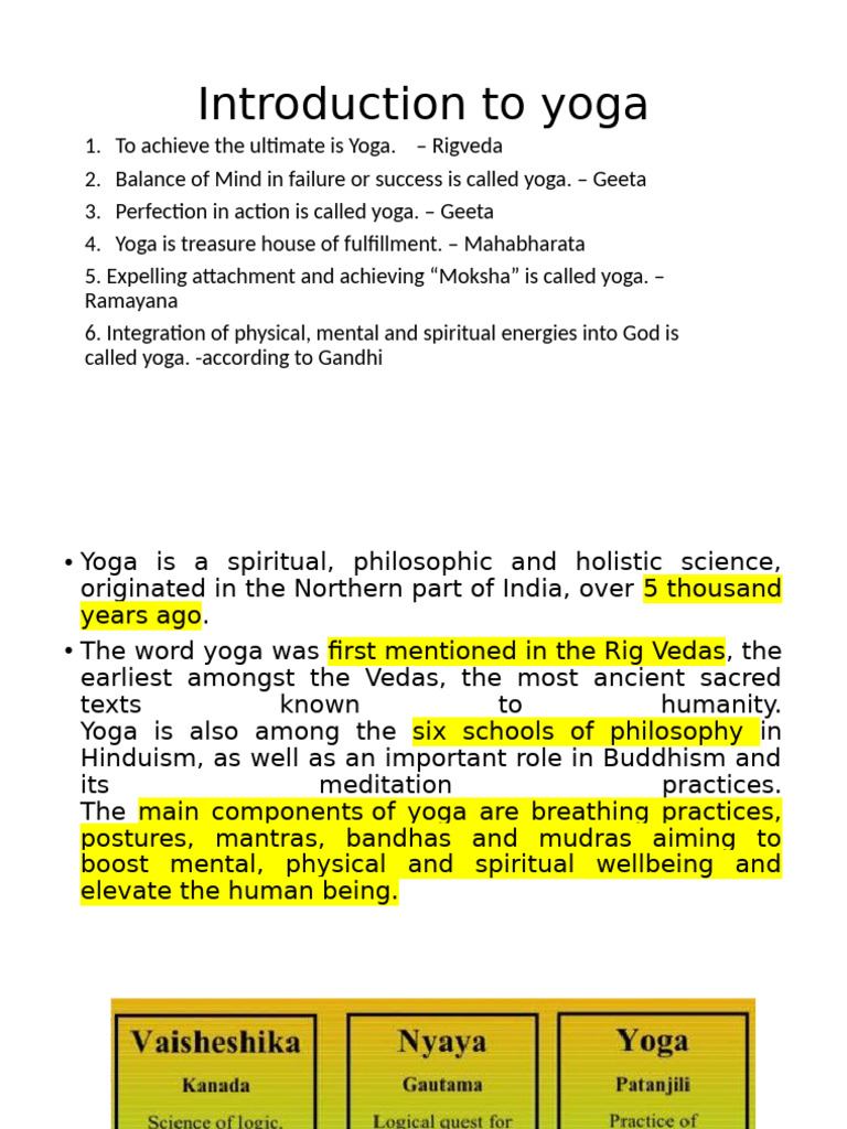 Introduction To Yoga | PDF | Yoga | Vedas