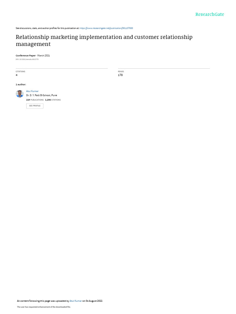 Relationship Marketing Implementation and Customer Relationship Management | PDF | Customer ...