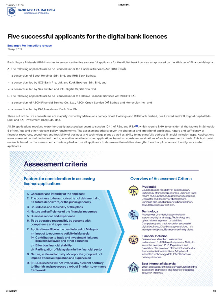 Info On 5 Digital Banks in Malaysia From BNM | PDF | Business