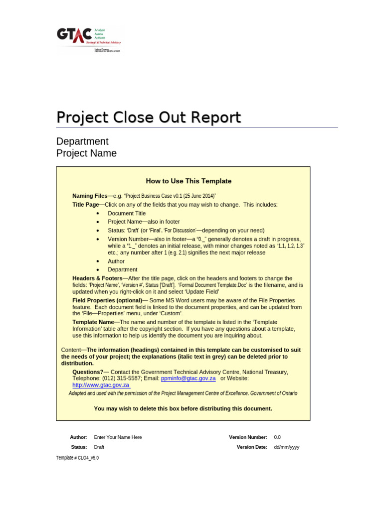 CLO4.Project Close Out Report Template v5.0 | PDF | Scope (Computer ...