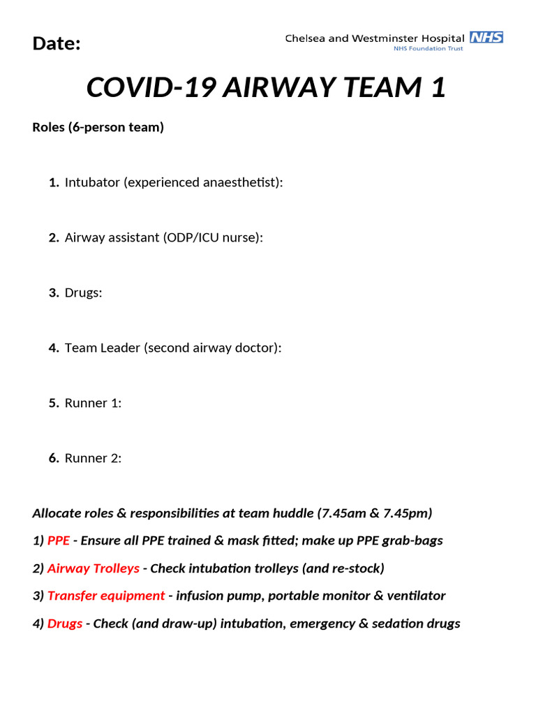 Appendix 2 - Intubation Team Handover Document | PDF