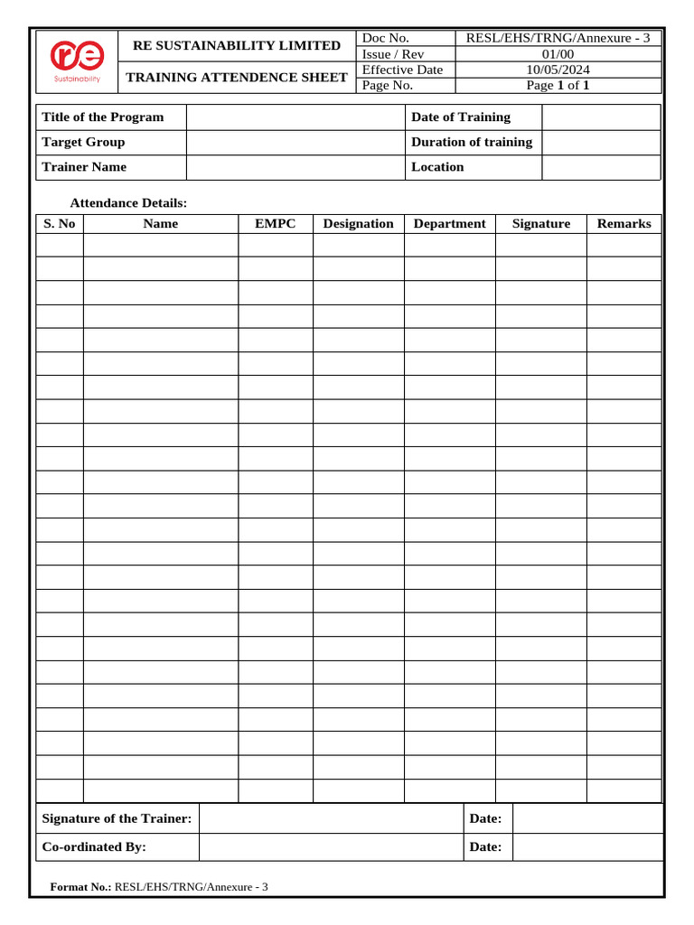 Annexure 3 Training Record | PDF