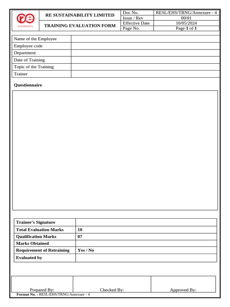 Annexure 4 Training Evaluation | PDF