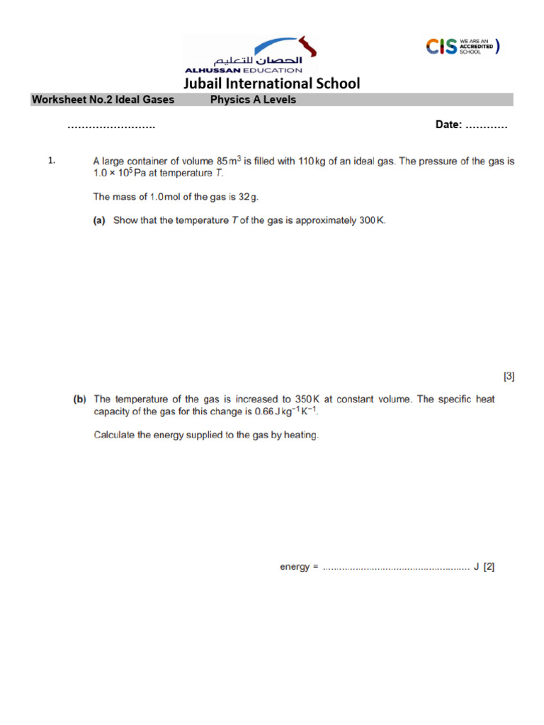 Ideal Gases Worksheet 2 | PDF