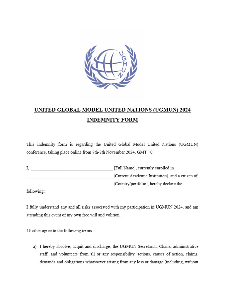 Ugmun 2024 Indemnity Form 2 | PDF | Indemnity | Justice
