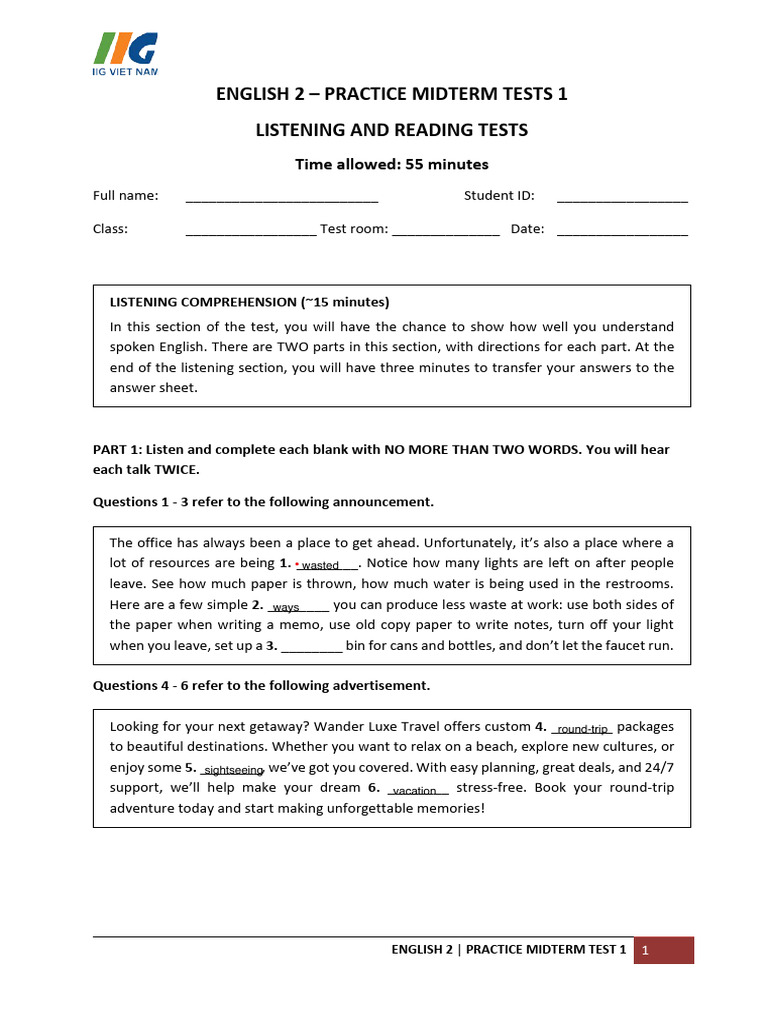 C2 - Midterm - Practice Test 1 | PDF | Chinese Language | Tone ...