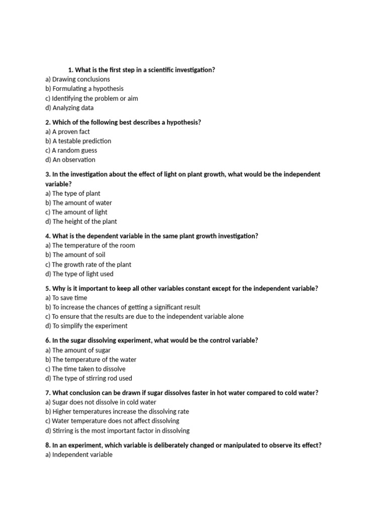 4th Summative Quiz | PDF | Experiment | Hypothesis