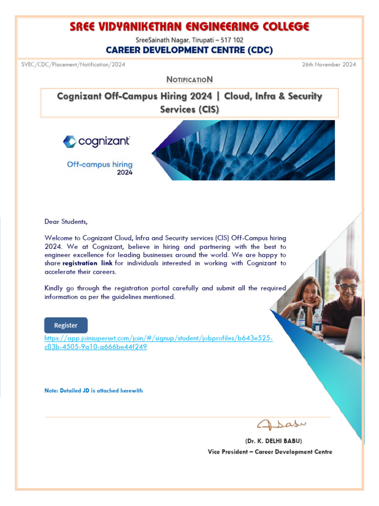 Cognizant SVEC B.Tech 2024 Notification Binder | PDF | Recruitment | Computing