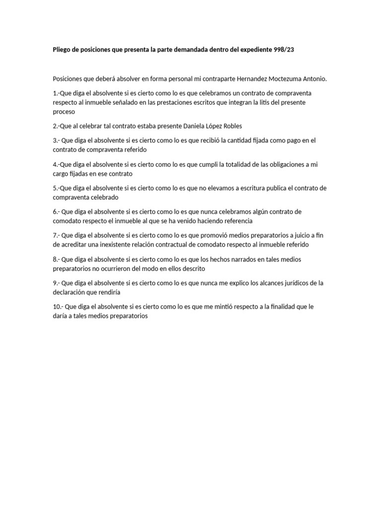 Pliego Posiciones | PDF