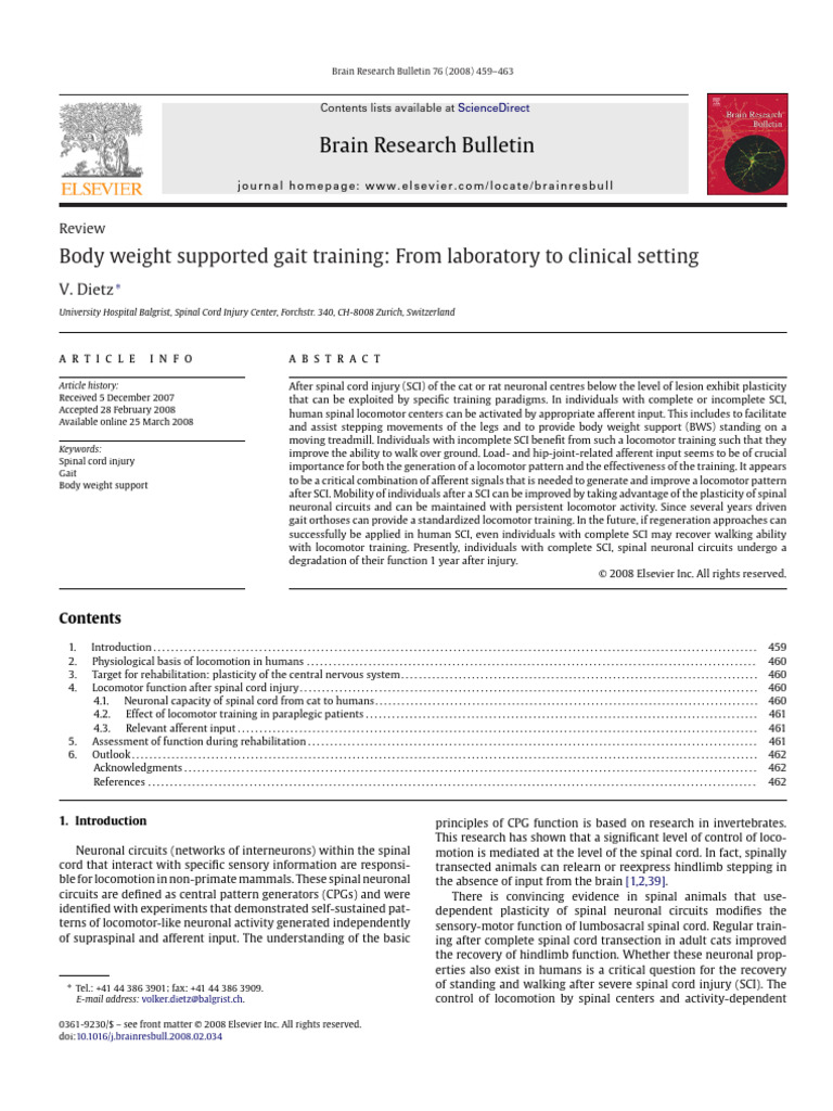 2008 Body Weight Supported Gait Training From Laboratory To Clinical Setting (Review 226 Cited ...