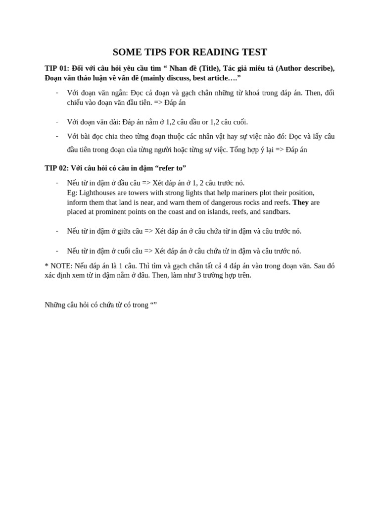 Some Tips For Reading Test | PDF