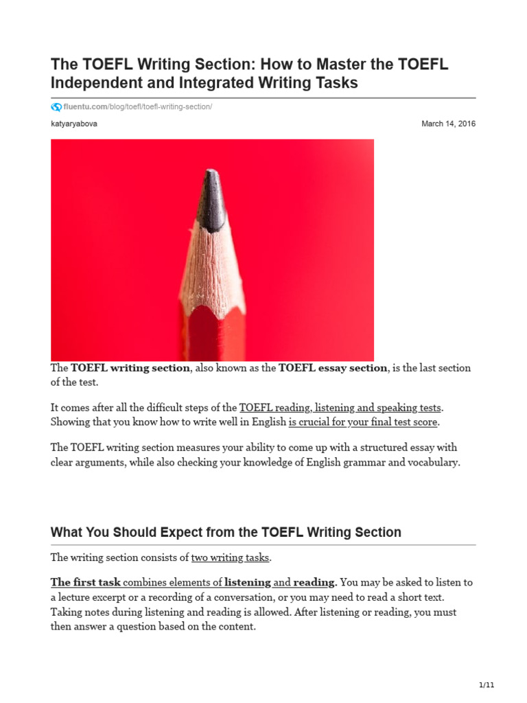 Toefl Writing Section | PDF | Test Of English As A Foreign Language ...