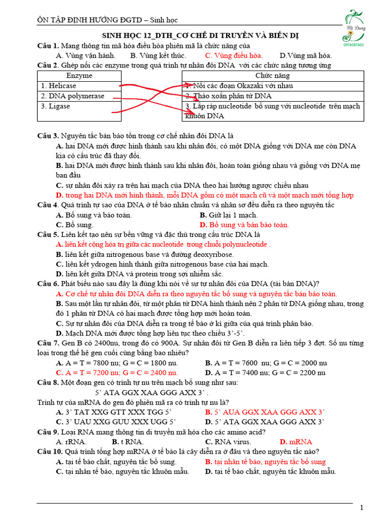 Buổi 6+7 - SH12 - DT - Di truyền và Biến dị (ĐA) | PDF