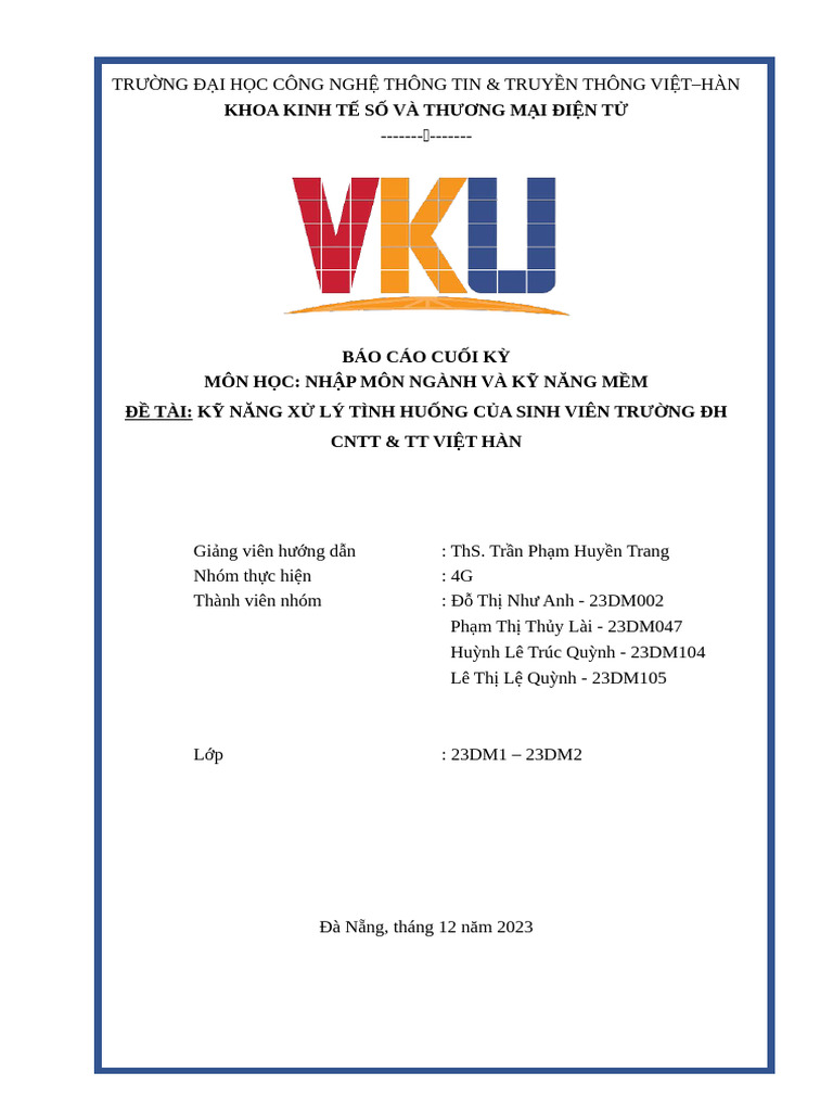 4g-Nhập Môn Ngành Và Kỹ Năng Mền (6) - Kỹ Năng Xử Lý Tình Huống Của Sinh Viên Đh Cntt & Tt Việt ...