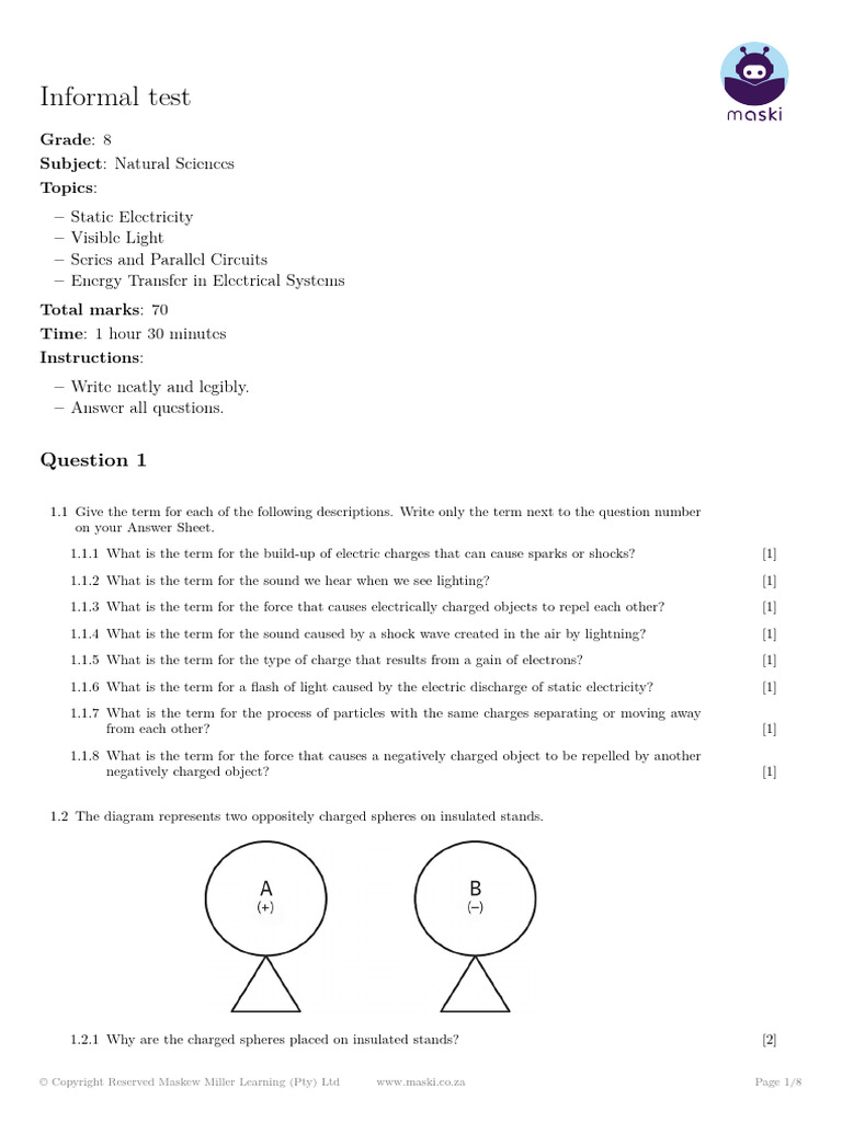 Informal Test 70 20240903174437 | PDF | Electric Charge | Series And ...