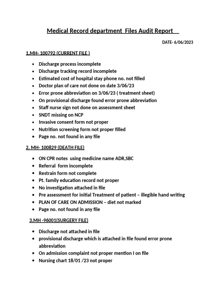 Medical Record Audit Report (Monica Mam) | PDF | Patient | Medical Record