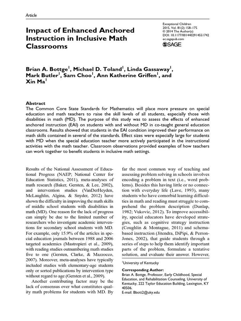 Impact of Enhanced Anchored Instruction in Inclusive Math Classrooms ...