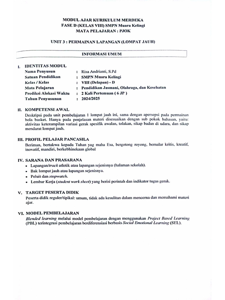 Modul Ajar Penjas-1 | PDF