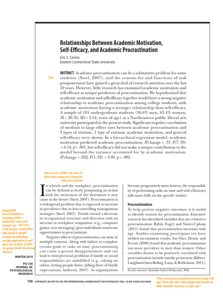 Article - Relationships Between Academic Motivation, Self-Efficacy, and Academic Procrastination ...