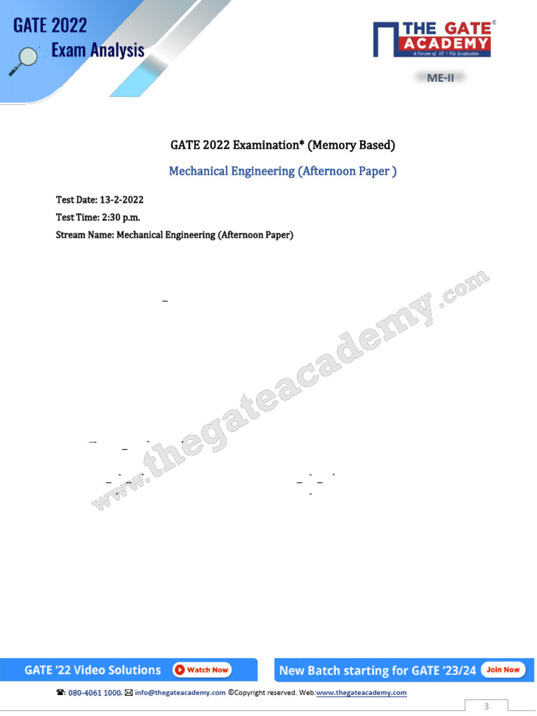 Gate 2022 Me Afternoon Paper Analysis Answerkey | PDF | Pressure ...