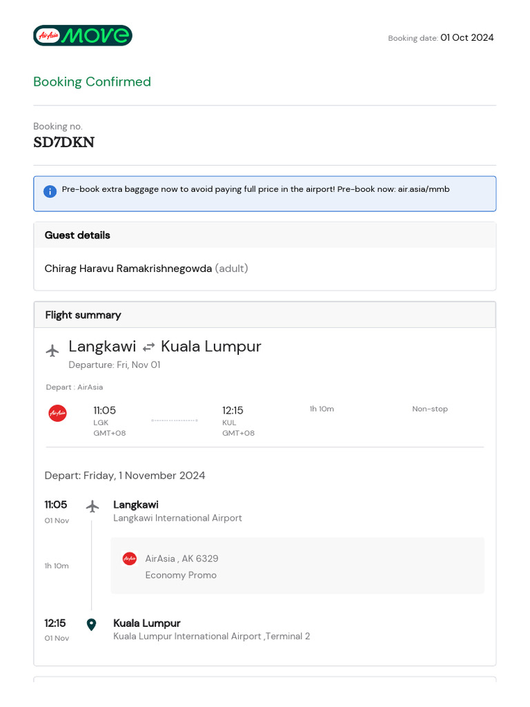 AirAsia Flight Confirmation | PDF