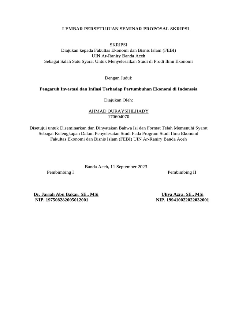 Lembar Persetujuan Seminar Proposal Skripsi | PDF