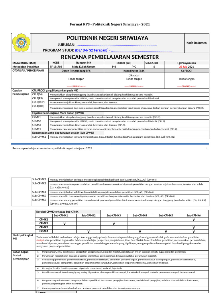 Format RPS Baru Dari Pak Rasid 2022 | PDF