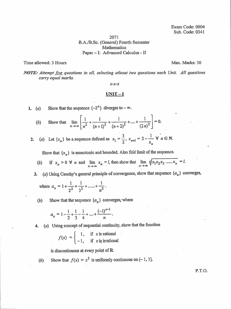 B.A. - B.sc. (General) 4th Sem - Mathematics - Paper-I Advanced ...