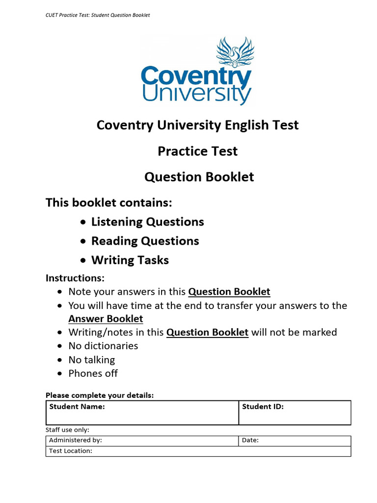 Practice Paper Test Question Booklet - 267931136 - 1724240271276 | PDF ...
