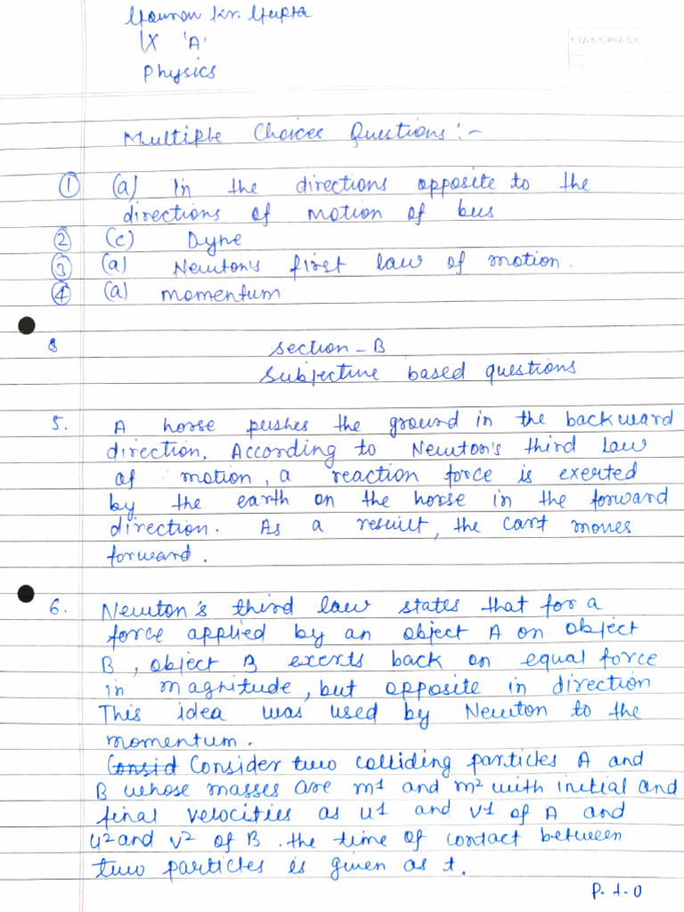 UT-2 Physics Asnwersheet | PDF