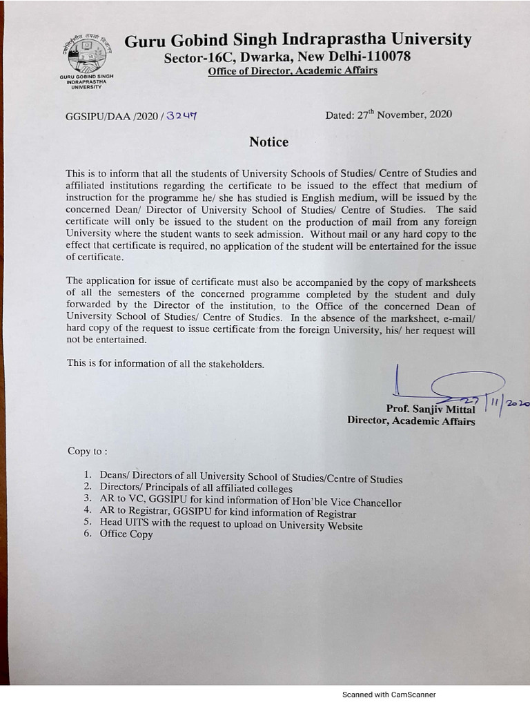 Notice Regarding Certificate For Medium of Instruction | PDF