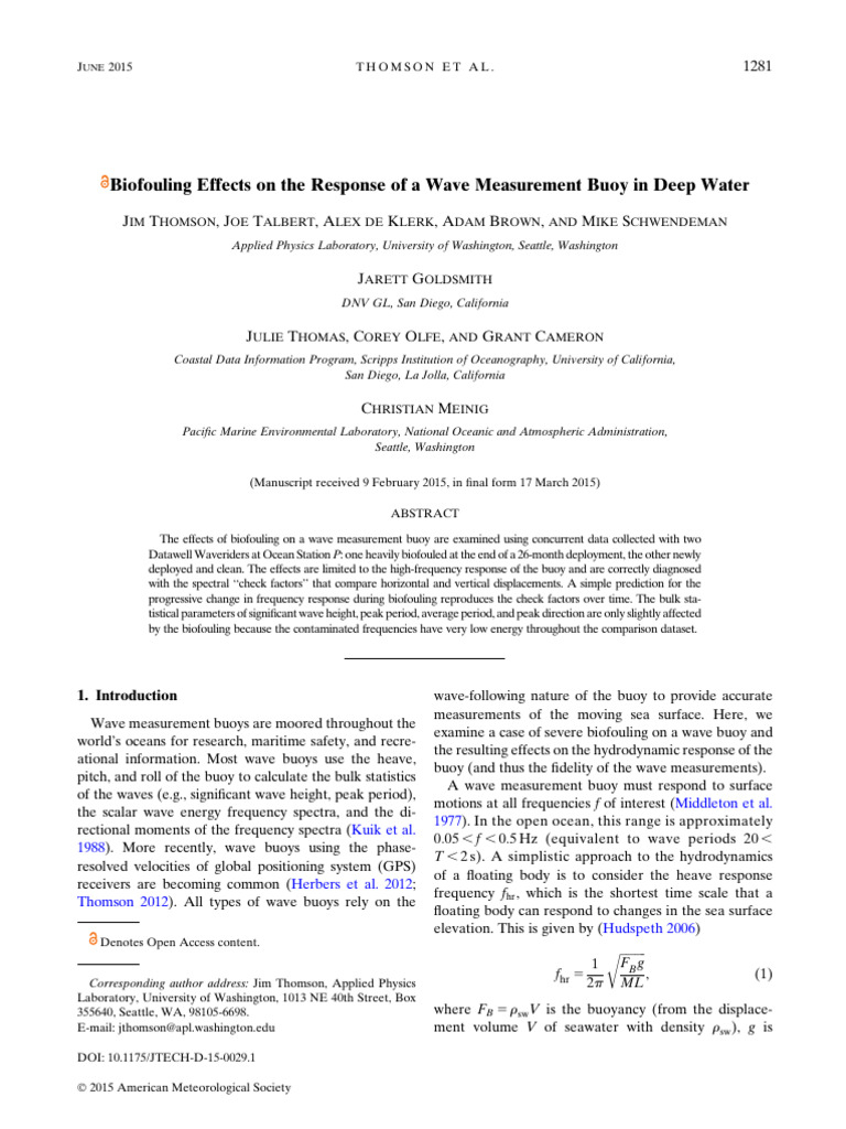 Biofouling Effects On The Response of Wave Measurement Buoy in Deep ...