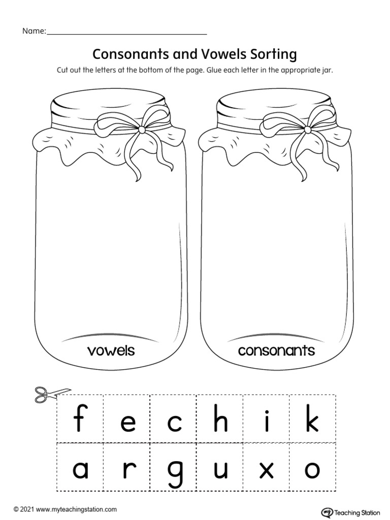 Vowels Consonants Letter Sorting Cut and Paste Jar | PDF
