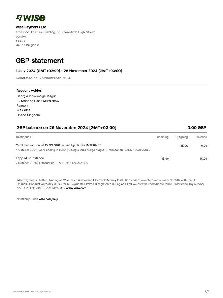 Wise Balance - Statement | PDF